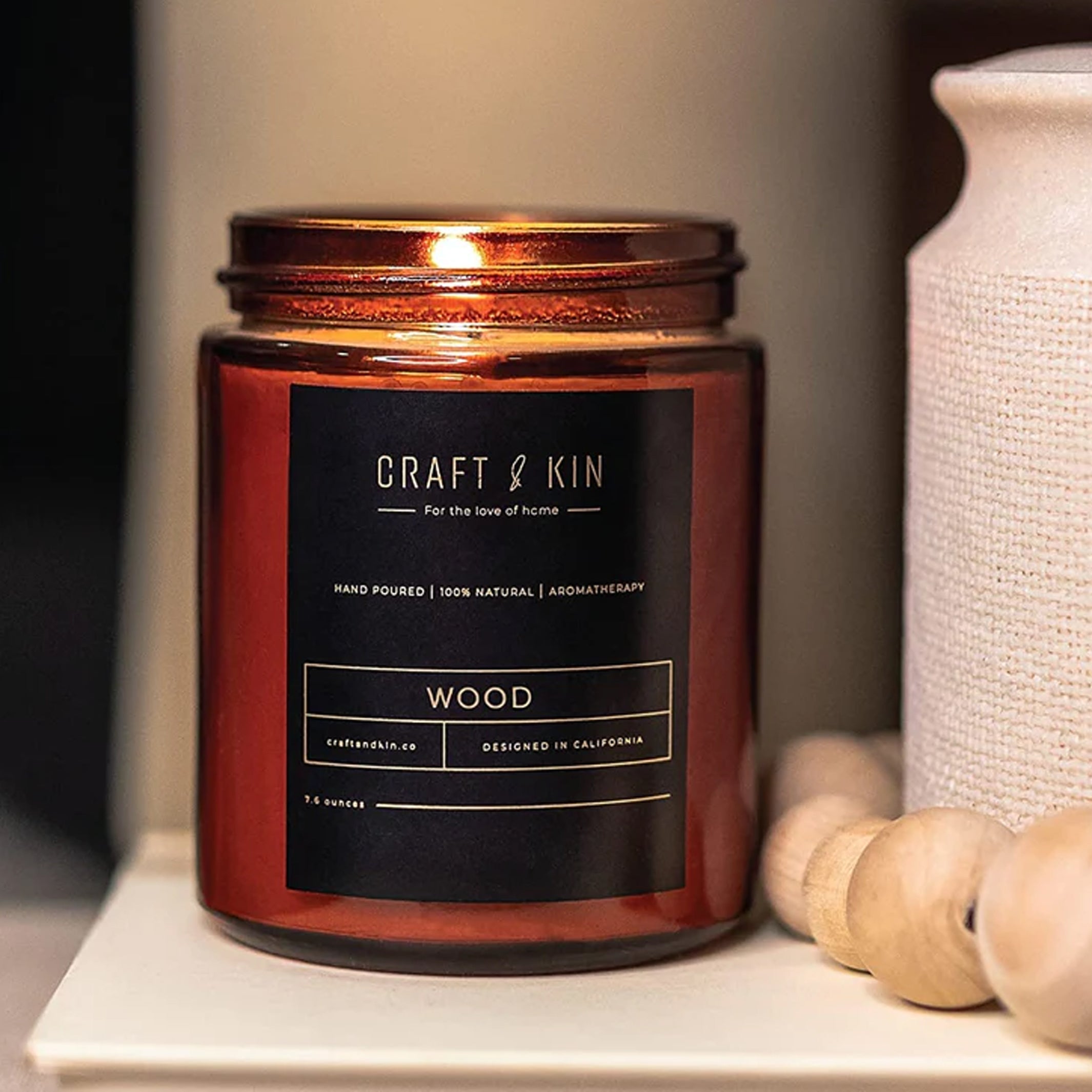 Amber Glass Scented Soy Candles - Palo Santo