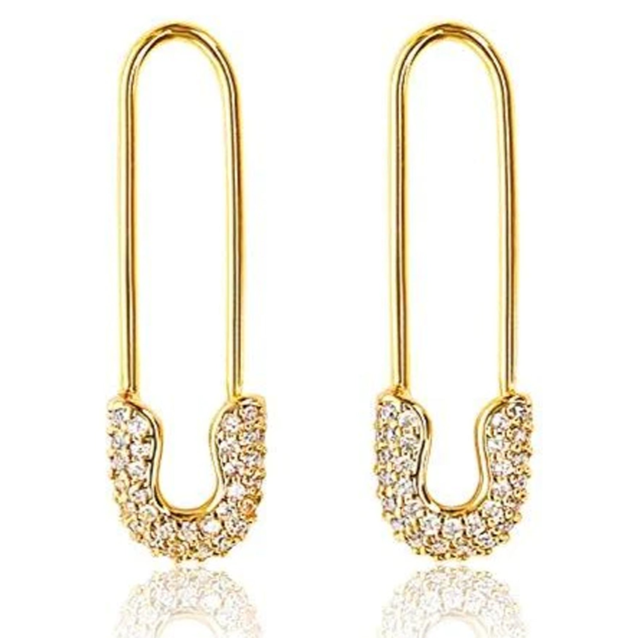 Safety Pin Earrings - Gold Classic With Zircon