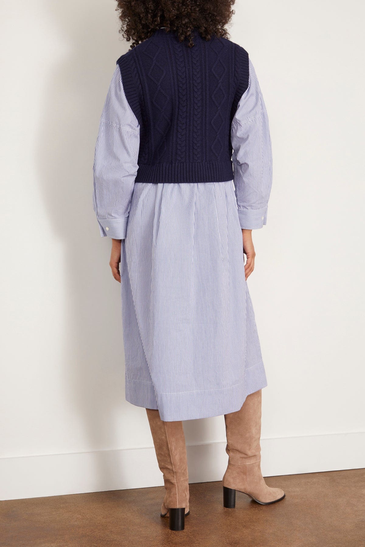 Caleb Cable Knit Dress with Vest - Navy
