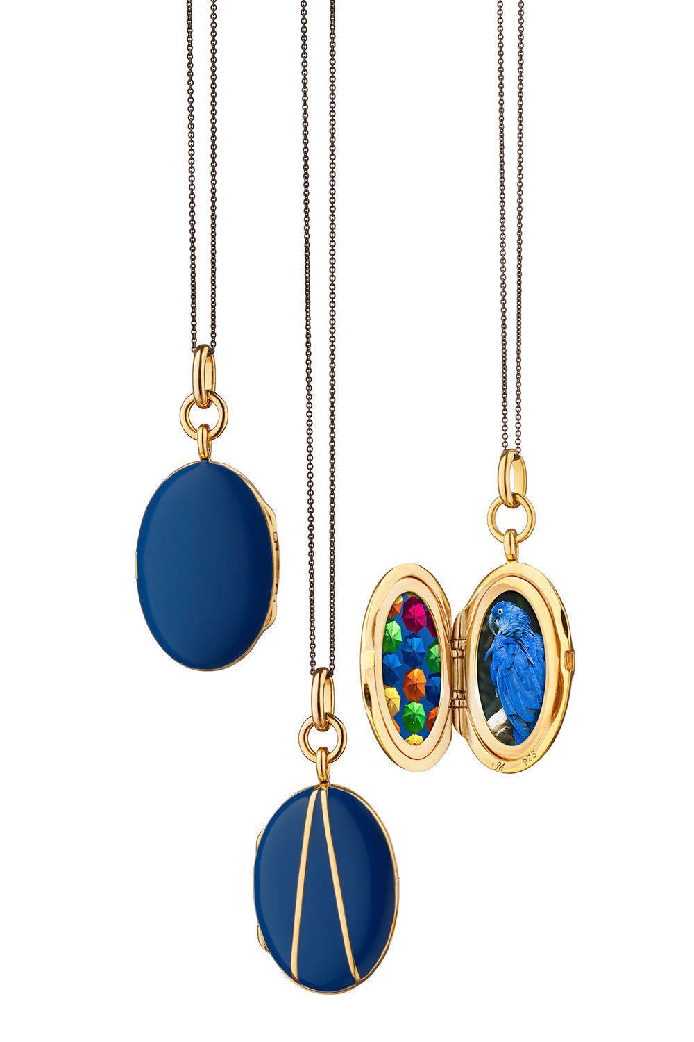 Blue Enamel Vermeil Oval Locket Necklace