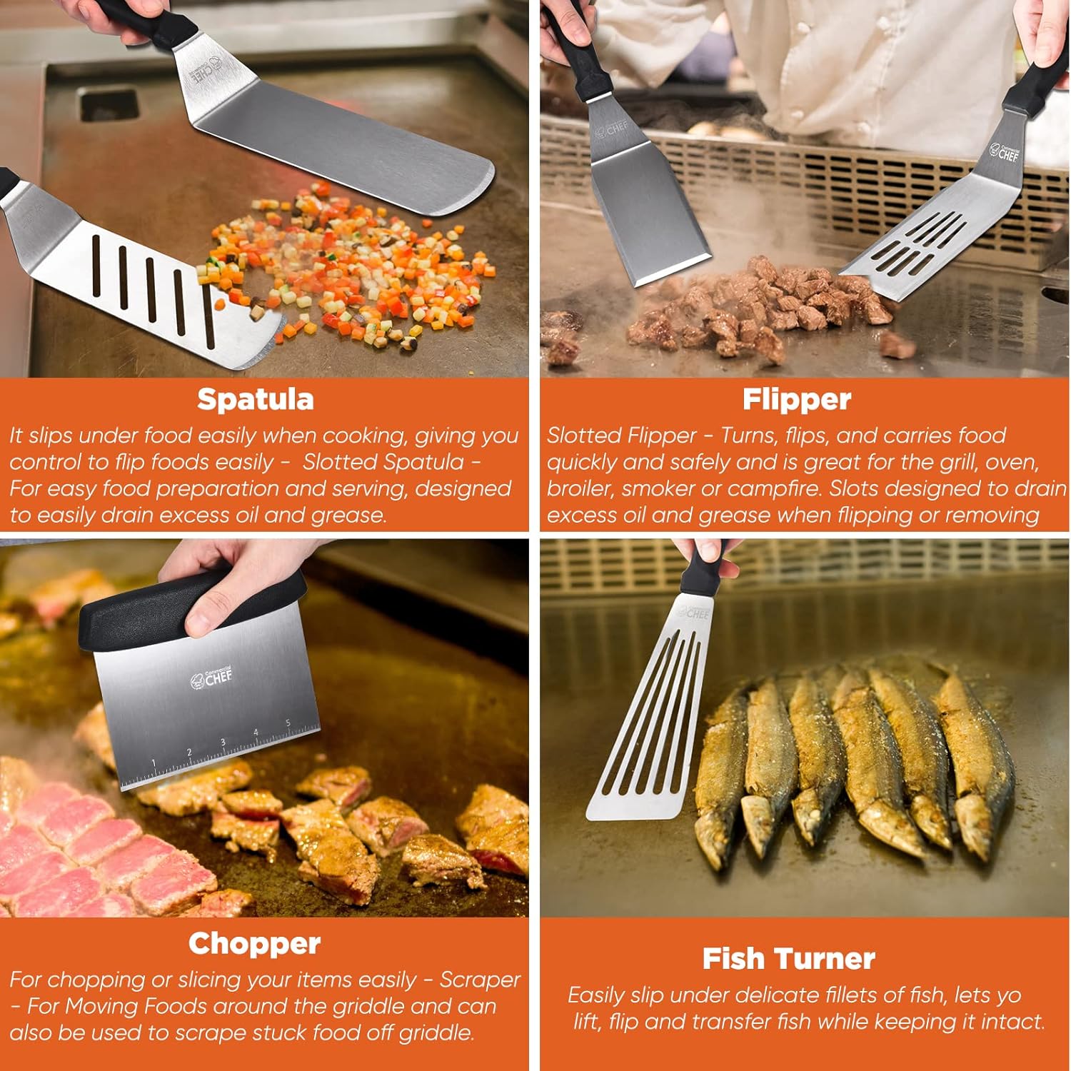 Commercial Chef 36 Piece Stainless Steel Griddle Accessories Kit for ...